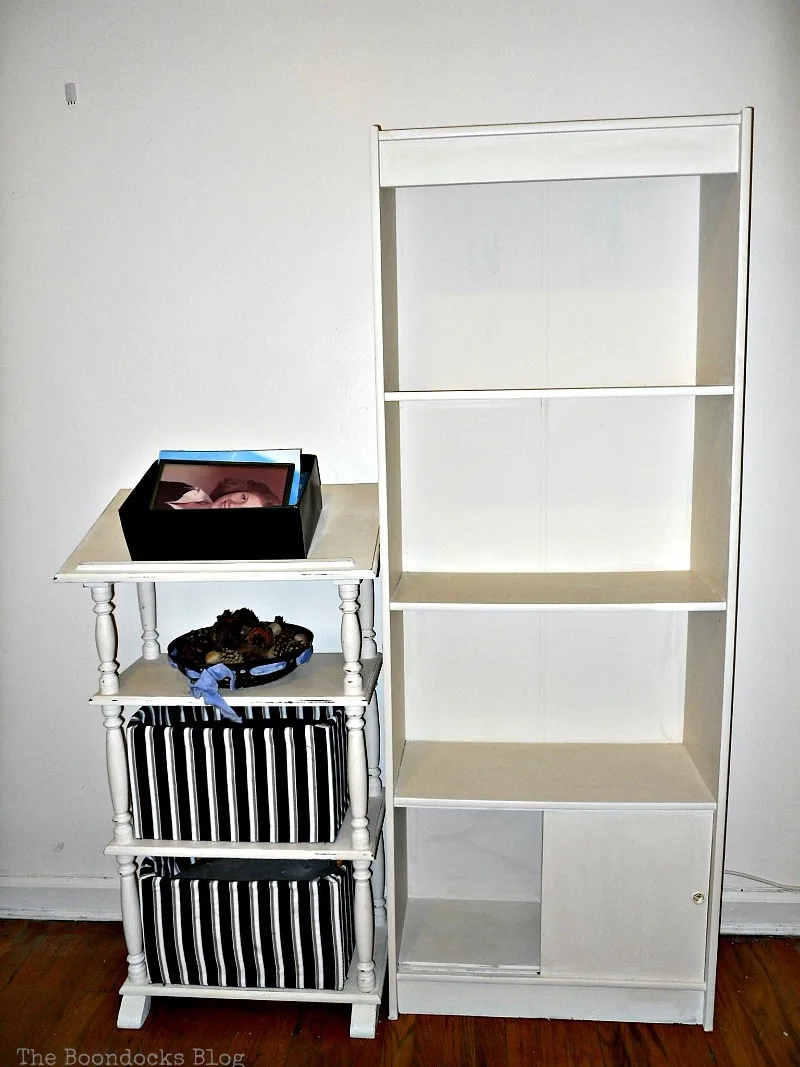 Bookcases upcycled with Paint and Wrapping Paper - The Boondocks Blog